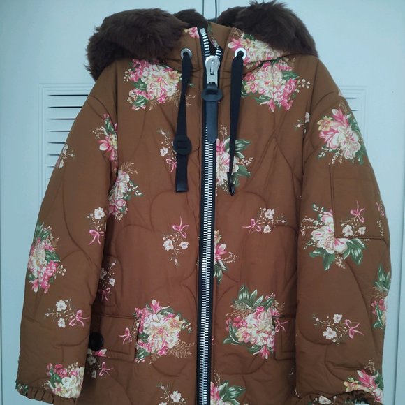 Coach | Jackets & Coats | Coach Brown Winter Puffer Floral Print Coat ...
